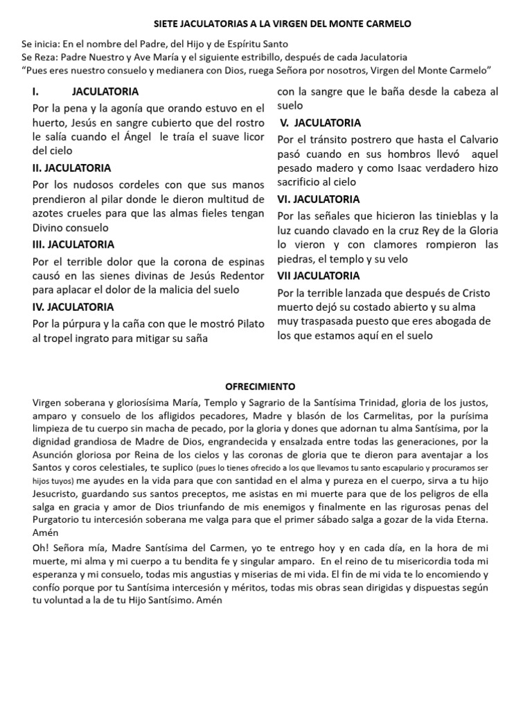 Jaculatorias A La Virgen Del Carmen Pdf Intercesión María Madre