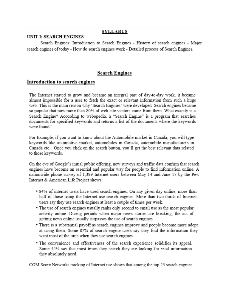 Unit I | Download Free PDF | Search Engine Indexing | Search Engine Optimization