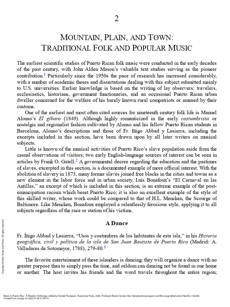 Music in Puerto Rico A Reader's Anthology - (2. Mountain Plain and Town ...