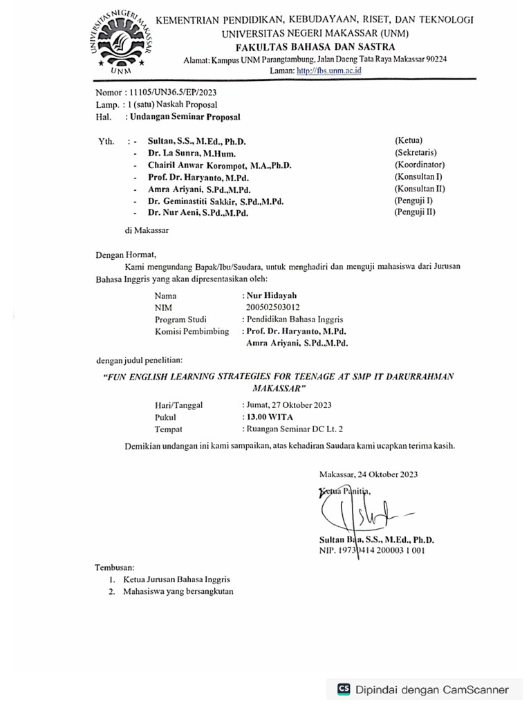 Undangan Seminar Proposal | PDF