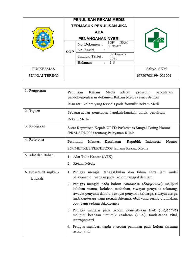 Sop Penulisan Rekam Medis | PDF