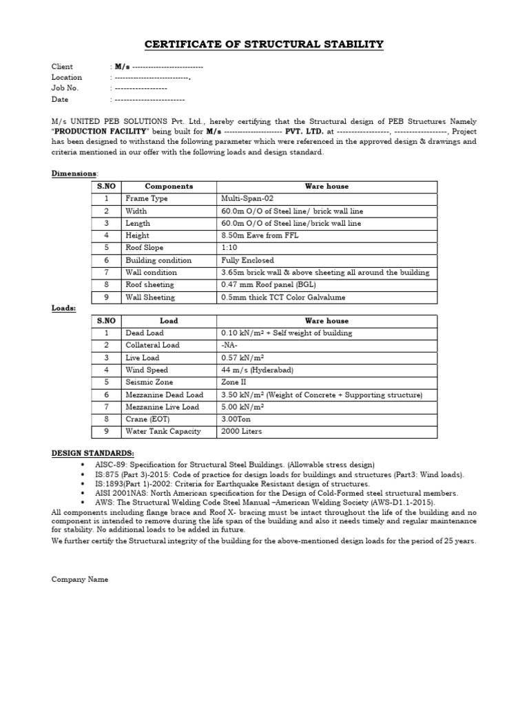 Stability Certificate | PDF | Building Technology | Building Engineering