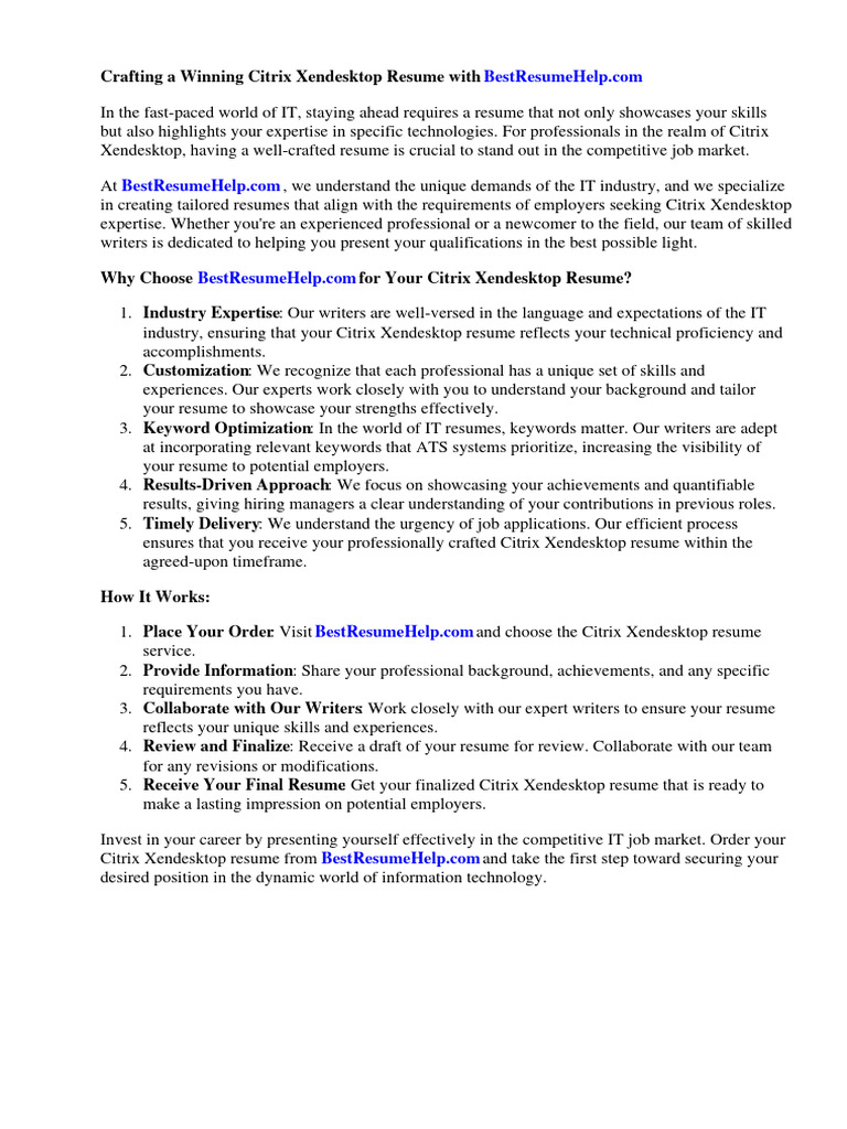 Citrix Xendesktop Resume | PDF | Citrix Systems | Computer Network