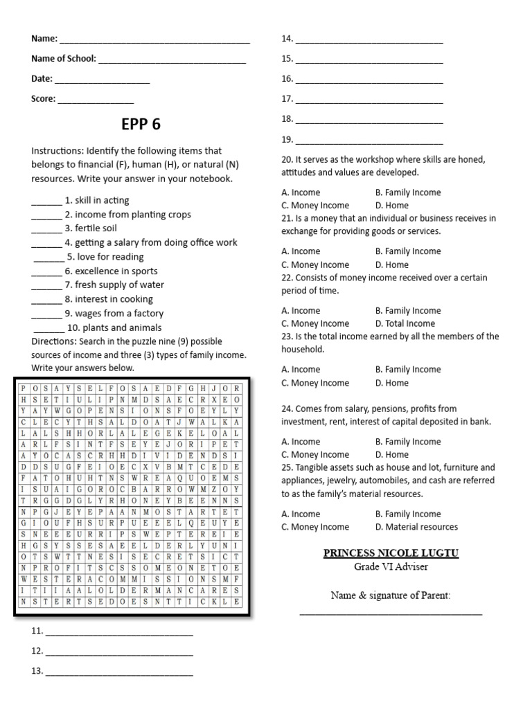 EPP summative test | PDF | Income | Money