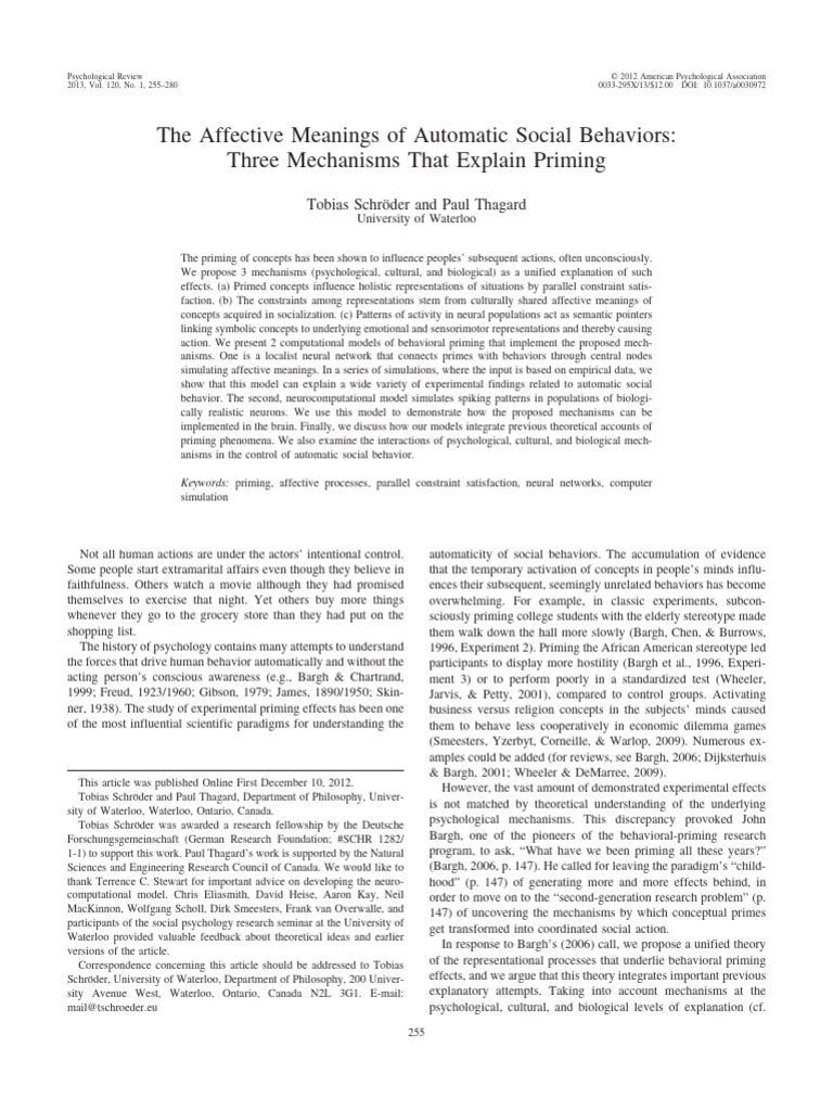 The Affective Meanings of Automatic Social Behaviors: Three Mechanisms ...