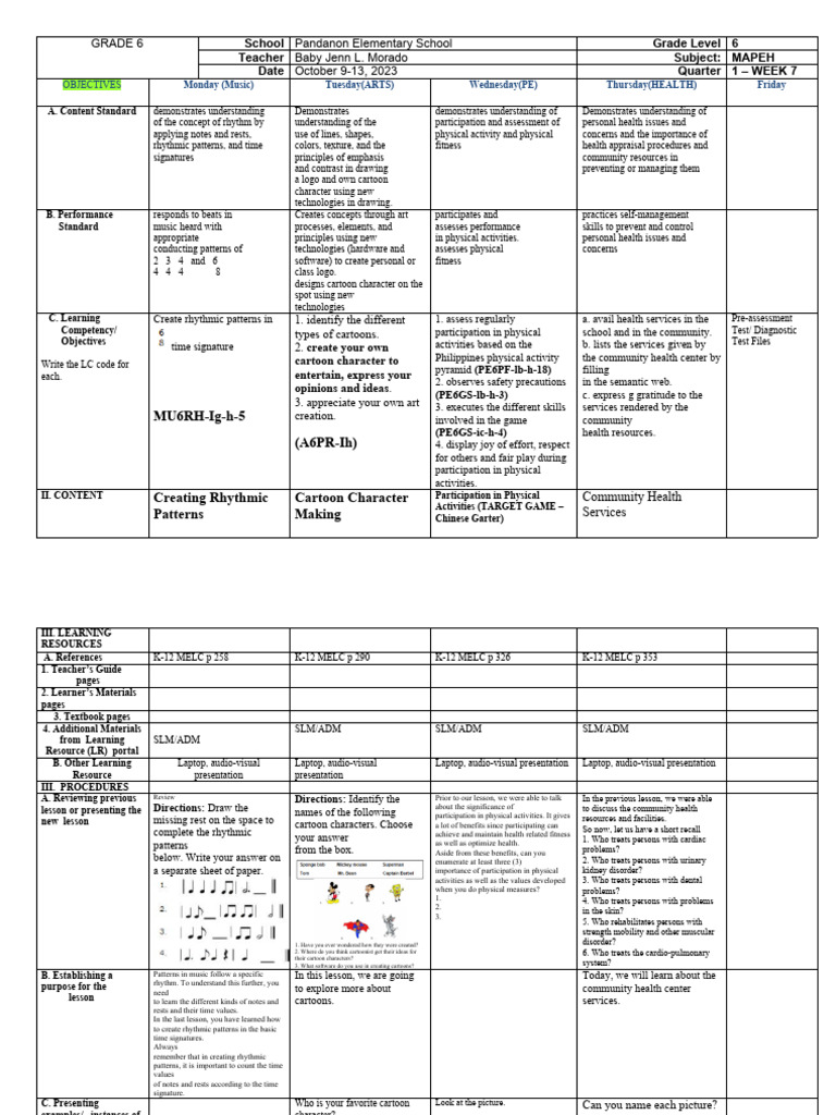WEEK7-dll-MAPEH | PDF | Cartoon | Infection
