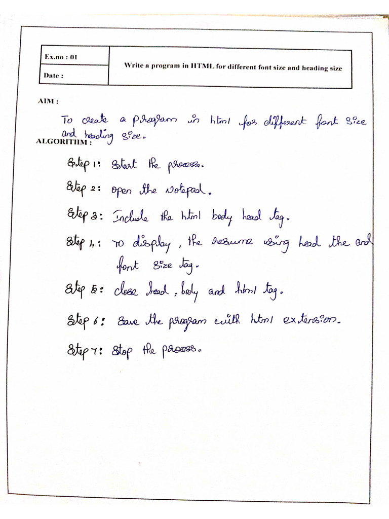 Aim and algorithms for 1 to 12 programs HTML | PDF