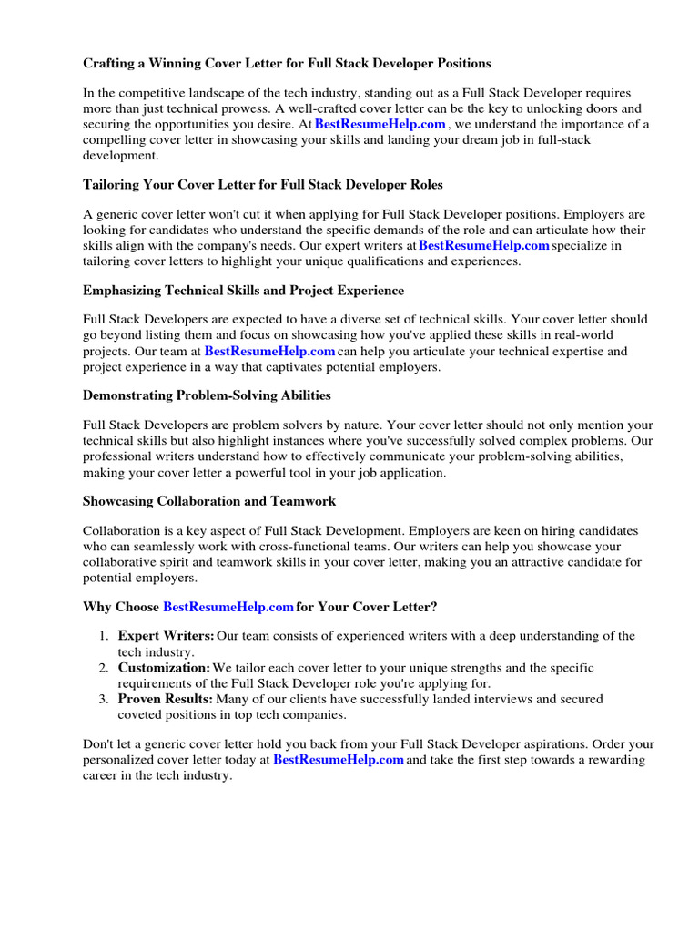 Cover Letter Full Stack Developer | PDF