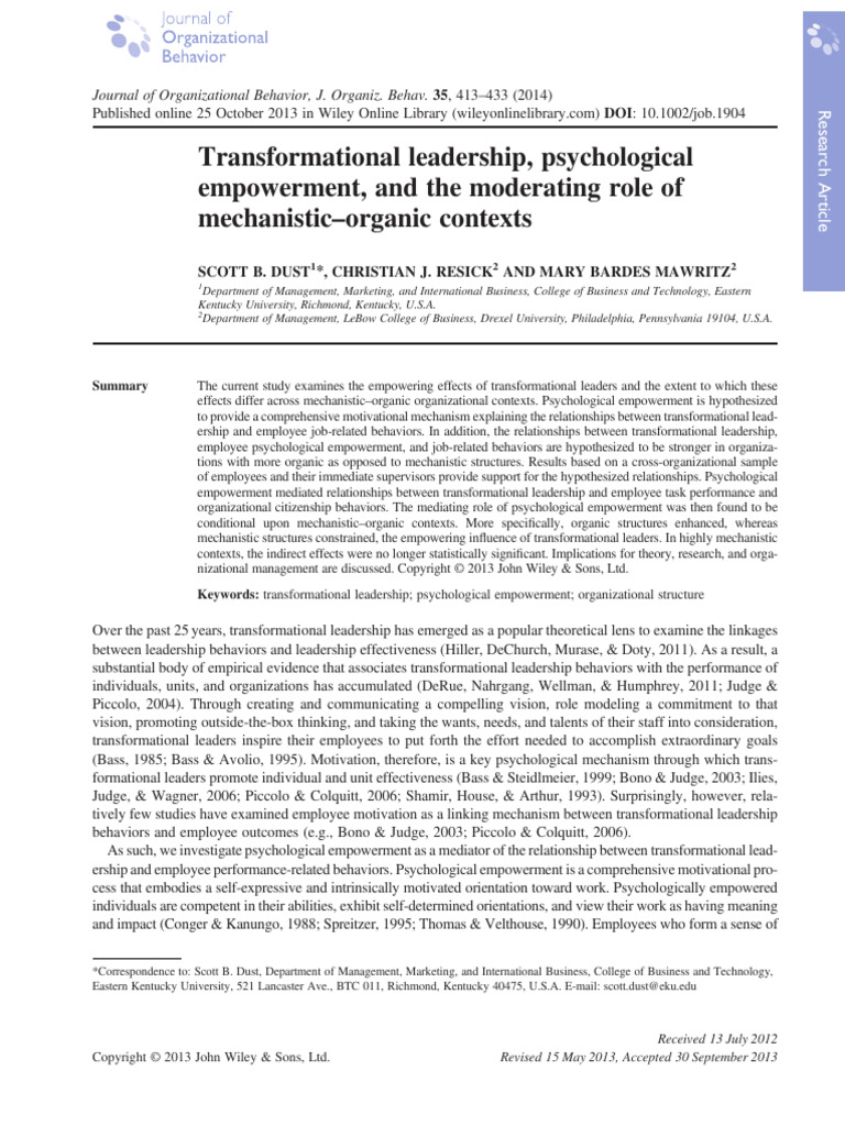 Transformational and Psychological Empowerment | PDF | Career & Growth | Science & Mathematics