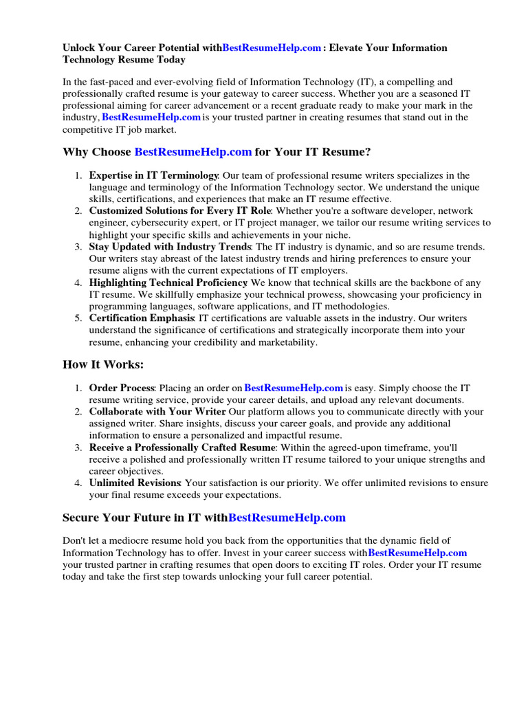 Information Technology Resume Sample | PDF | Share Point | Computer Network