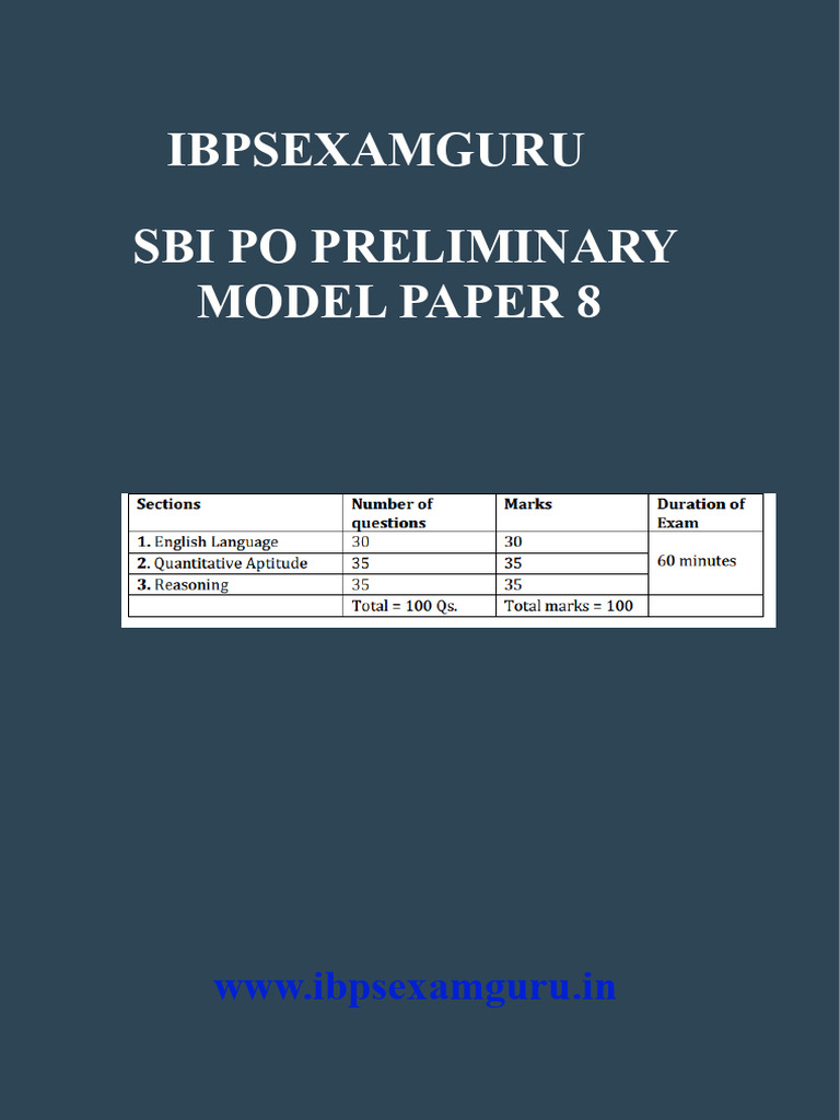 SBI PO Preliminary Model Paper 8 | PDF | Verb | Linguistics