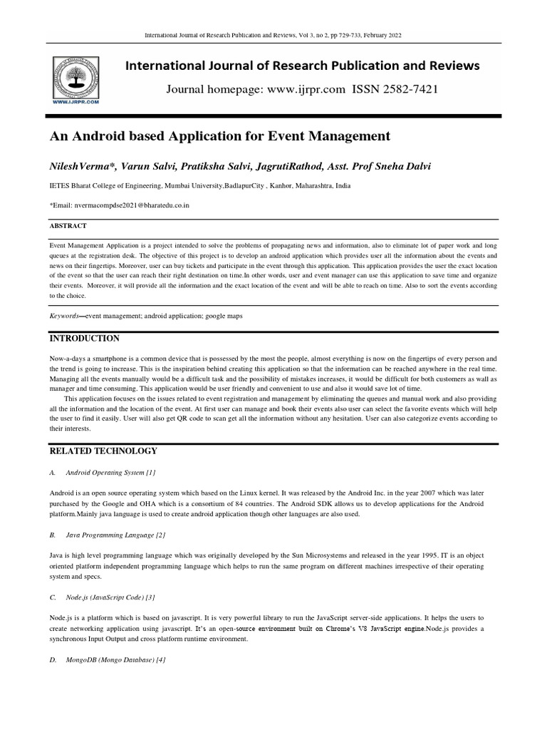 Ijrpr2706 An Android Based Application For Event Management | PDF | Java Script | Qr Code