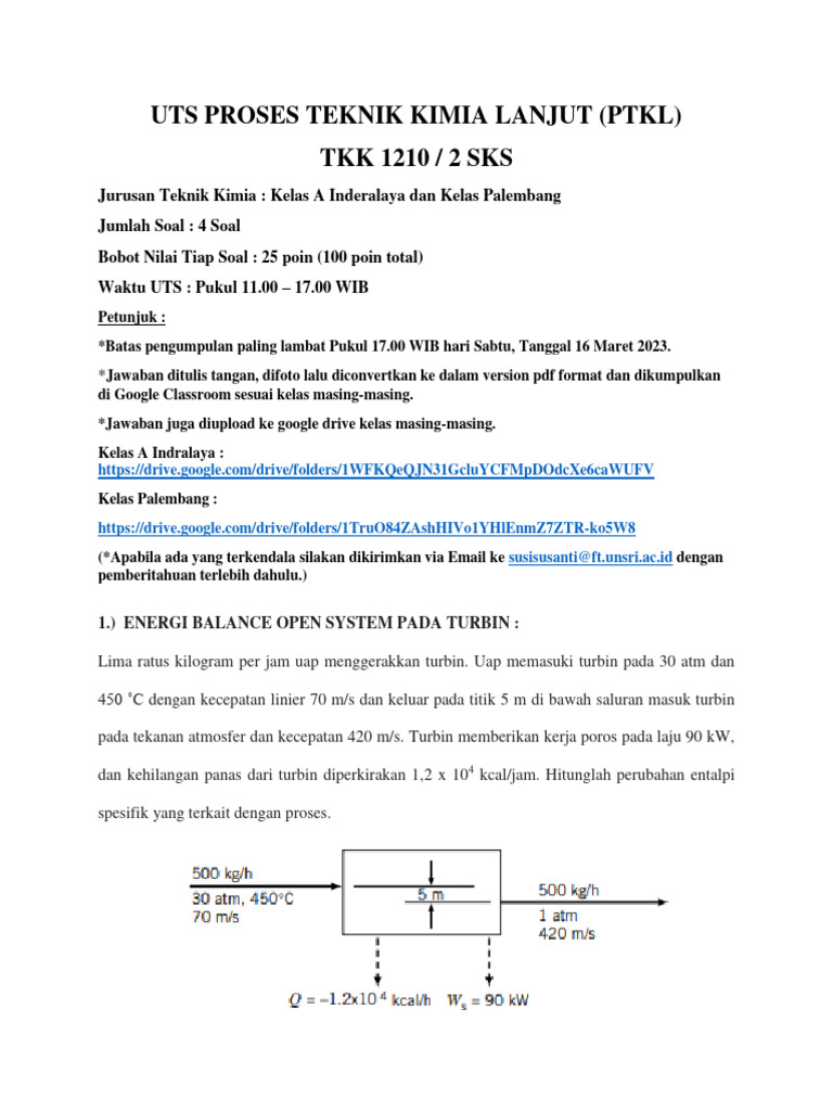 Uts Proses Teknik Kimia Lanjut (PTKL) TKK 1210 - Kelas A Indralaya Dan Palembang 2024 | PDF ...