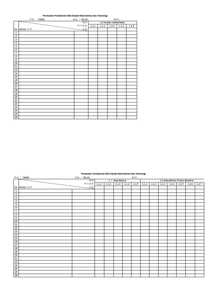 Borang Perekodan RBT Tahun 4 | PDF