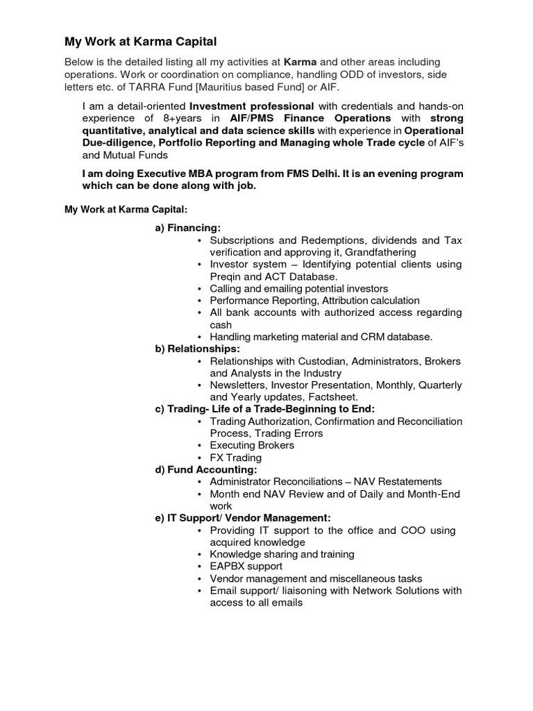 My Work at Karma Capital - V - 1.1 | PDF | Valuation (Finance) | Investing