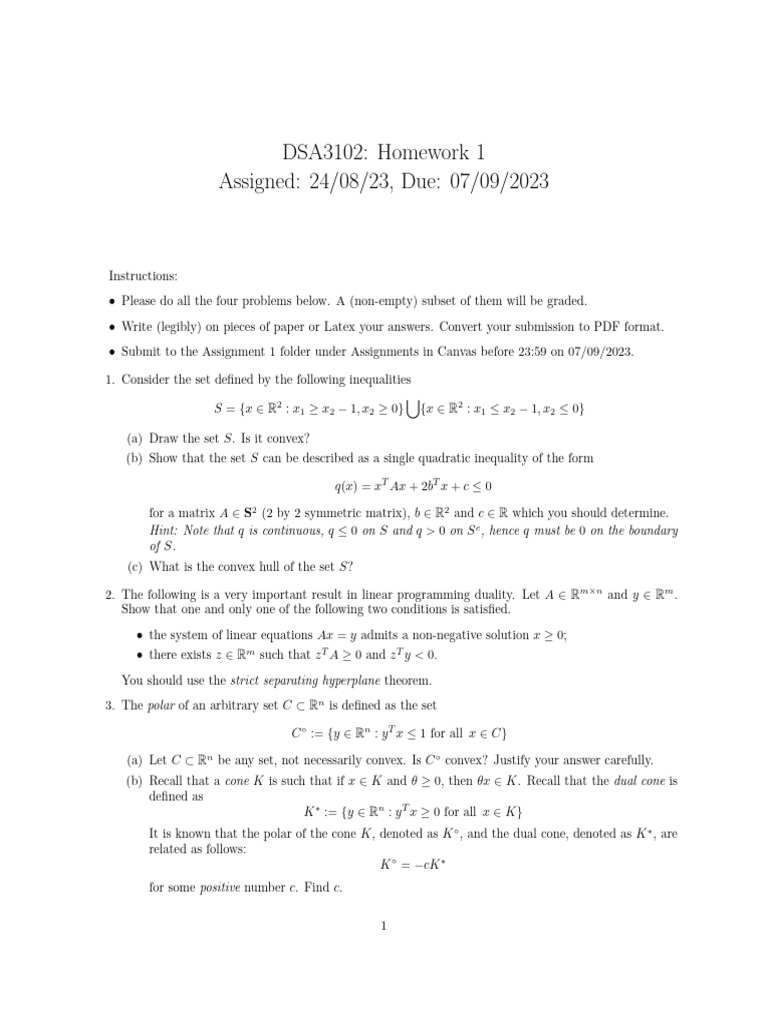 Convex Optimization Homework 1 | PDF