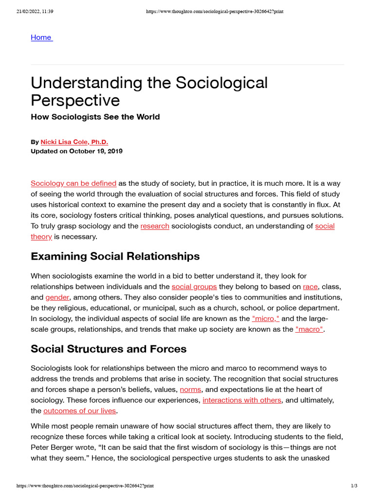 Understanding the Sociological Perspective | PDF | Sociology | Social ...