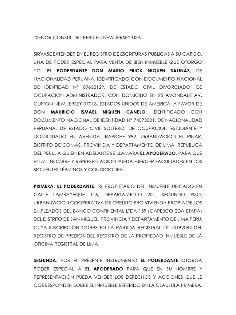 Mod-Poder-Venta-Inmueble 02-03-2023 (1) Editado Fin 14marzo2024 | PDF | Divorcio | Demanda judicial