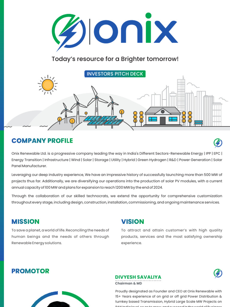 Onix Investors Pitch Deck - 2023-2 | PDF | Renewable Energy | Solar Energy