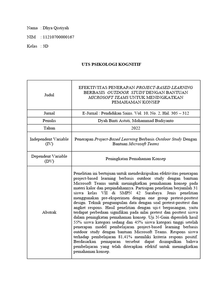 Dhya Qistiyah - UTS Psikologi Kognitif | PDF