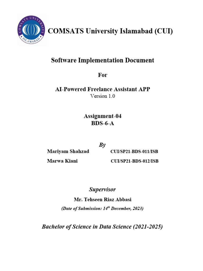 Assignment-04+Software Implementation Doc+SP21-BDS-011+SP21-BDS-012 (1) | PDF | Mobile App ...