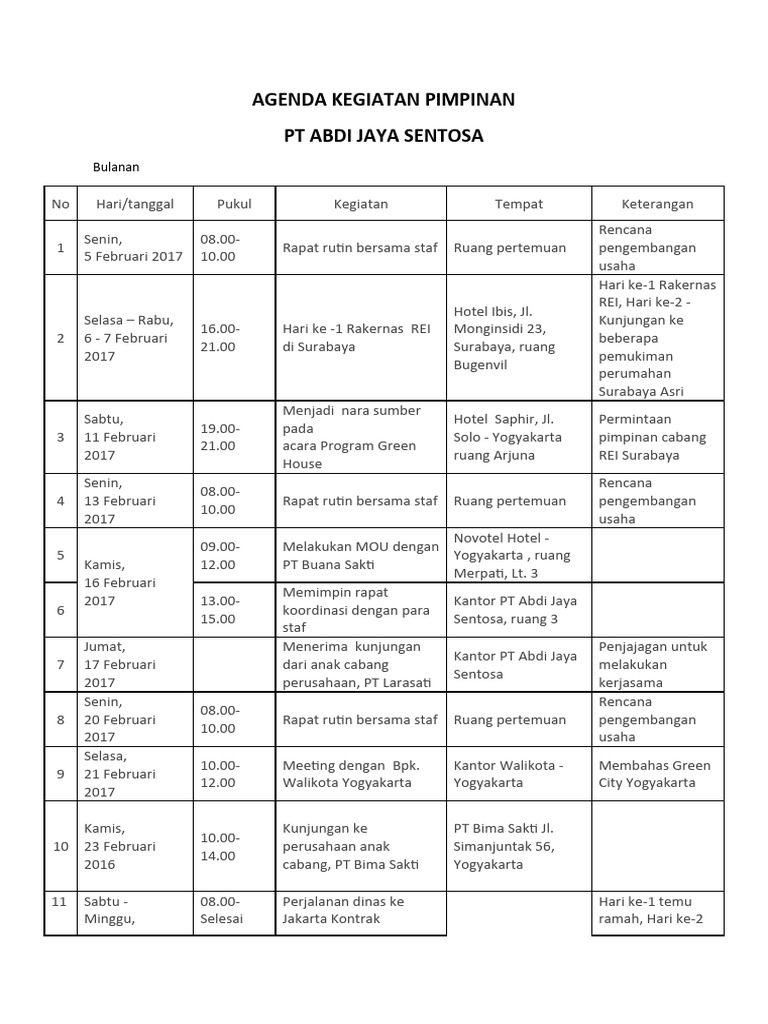 Agenda Kegiatan Pimpinan | PDF
