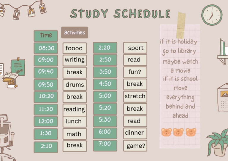Brown and Green Illustrative Study Schedule | PDF