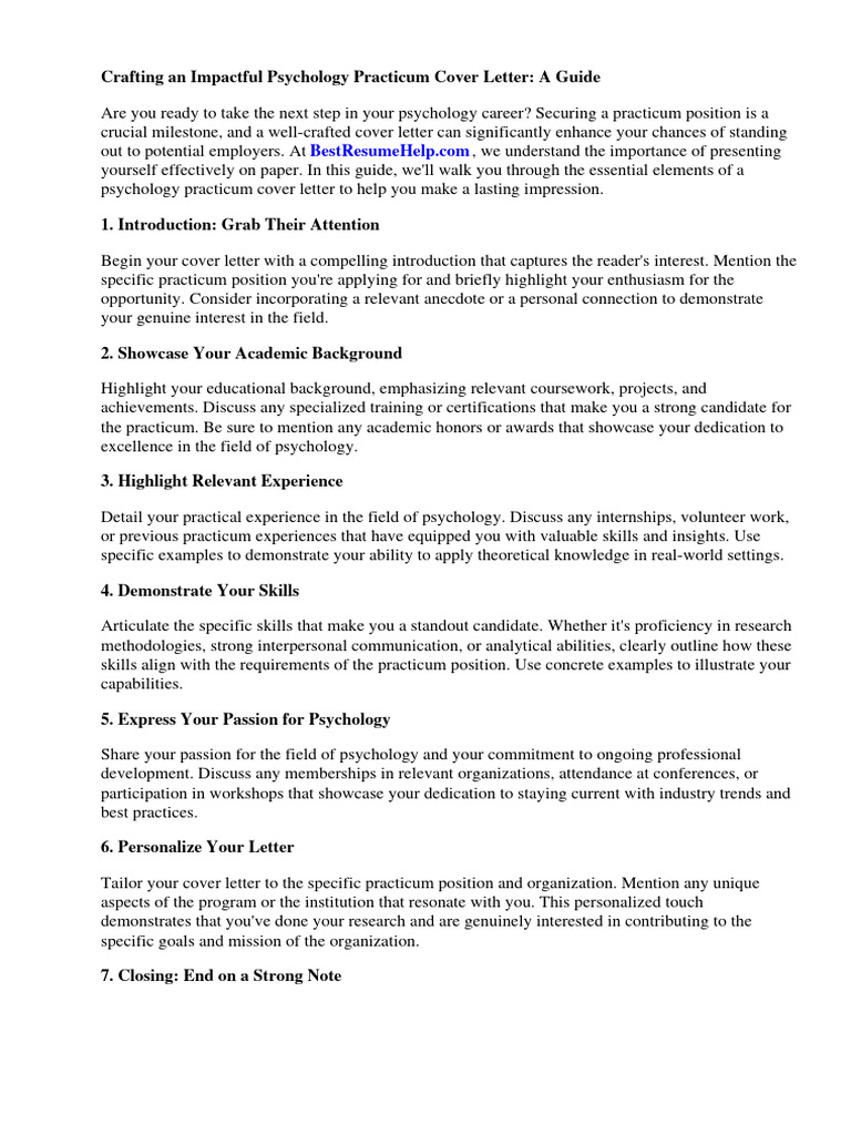 Psychology Practicum Cover Letter Examples | PDF | Psychology | Psychologist