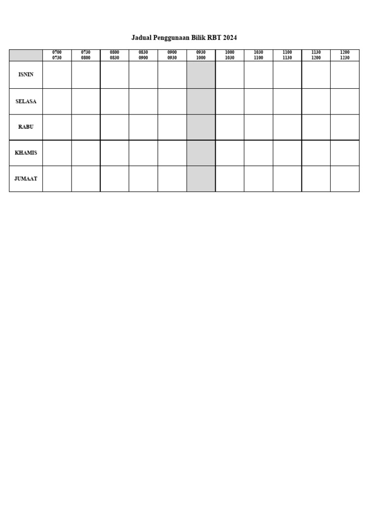 Jadual Penggunaan Bilik RBT 2024 | PDF
