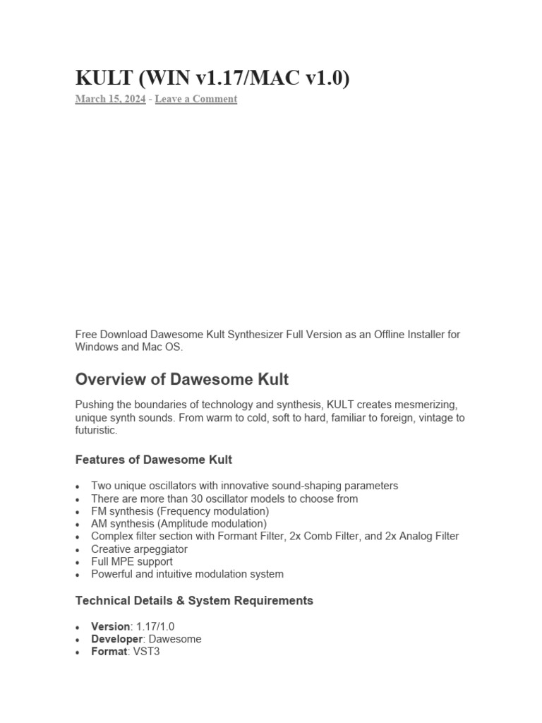 Dawesome Kult Synth Free Download | PDF | Games & Activities | Computers