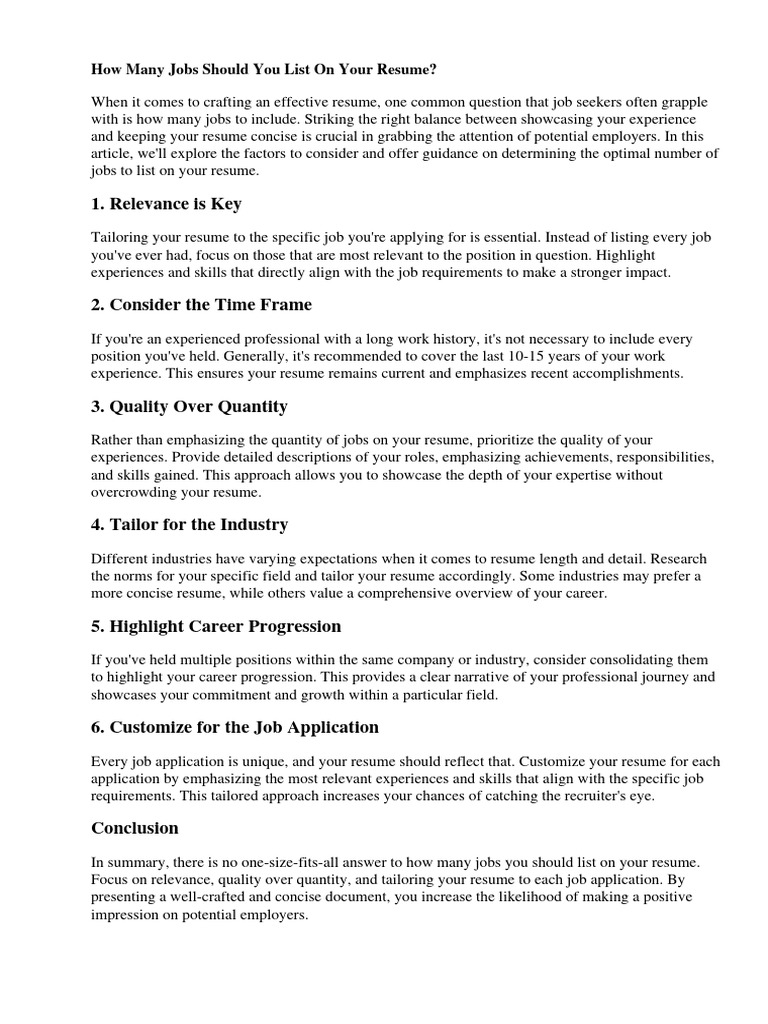 How Many Jobs List On Resume | PDF | Résumé | Experience