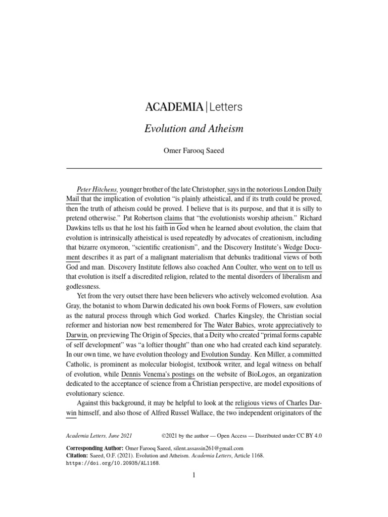 Evolution and Atheism | PDF | Charles Darwin | Atheism