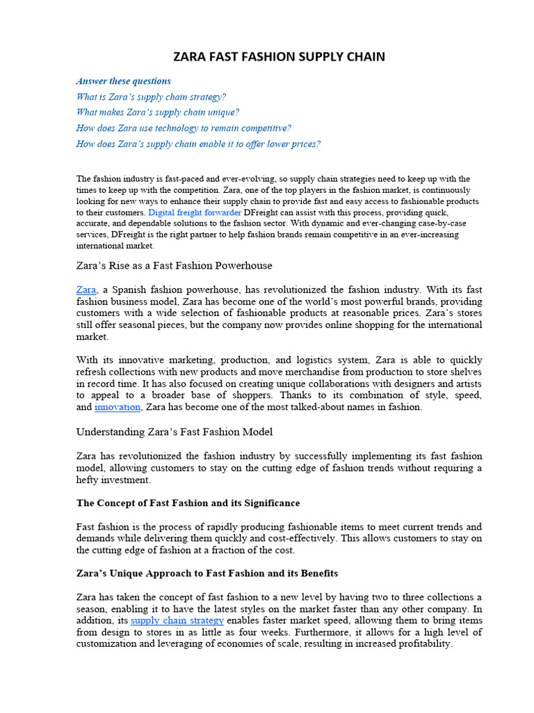 Zara Fast Fashion Supply Chain | PDF | Inventory | Lean Manufacturing