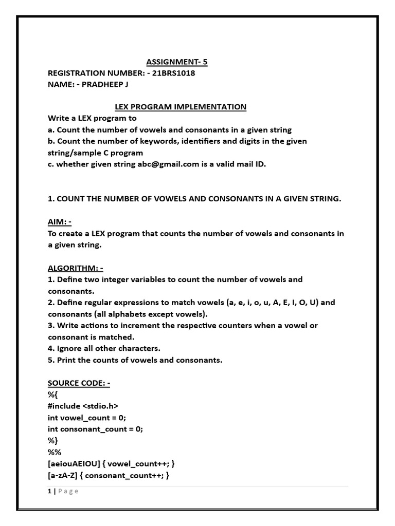 CD Assignment-5 21BRS1018 | PDF | Reserved Word | String (Computer Science)