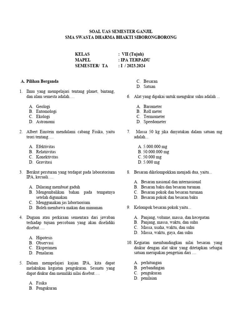 Soal Kelas 7 SMP | PDF
