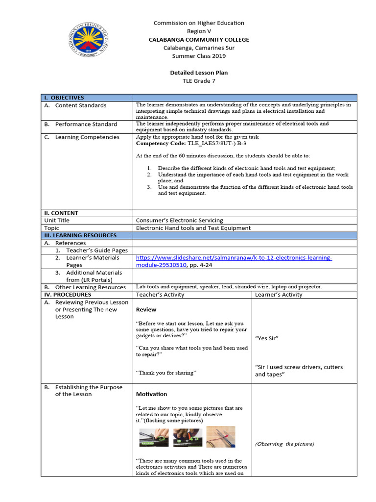 Grade 7 Electronics Lesson Plan | PDF | Printed Circuit Board | Cognition