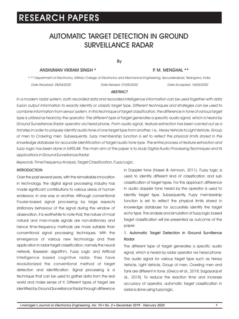10 Automatic Target Detection In Ground Survillence Radar Download Free Pdf Radar Fuzzy Logic