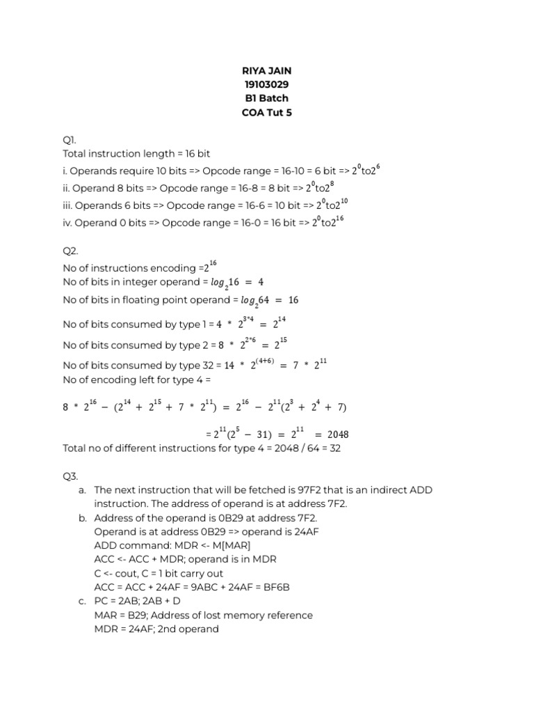 COA Tute 5 Sol | PDF | Computer Data | Integrated Circuit