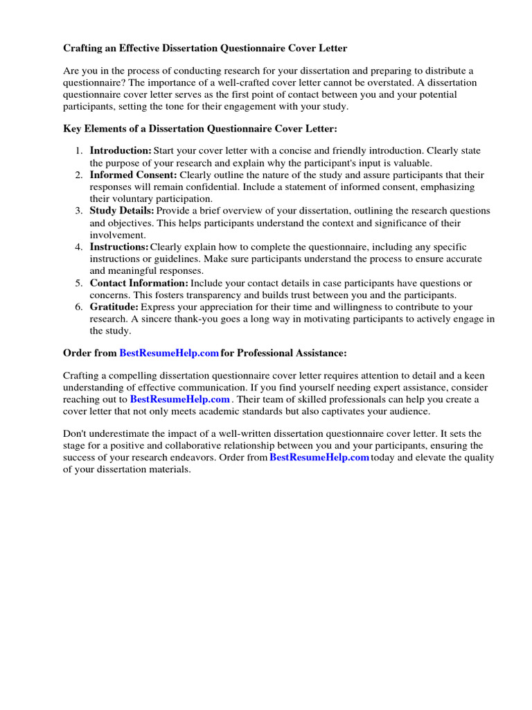 Dissertation Questionnaire Cover Letter | PDF | Survey Methodology | Résumé