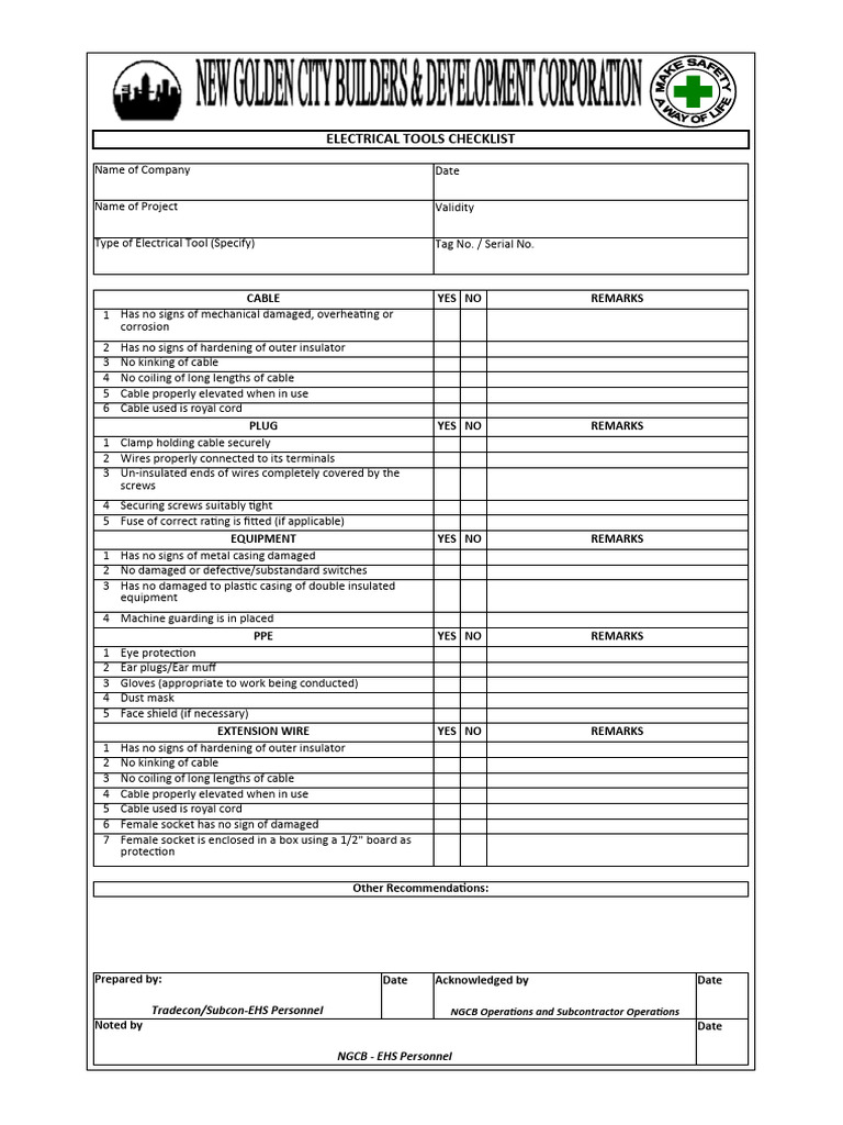 Electrical Tools Checklist | PDF