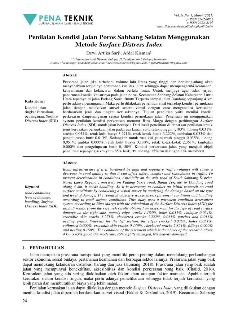 Penilaian Kondisi Jalan Poros Sabbang Selatan Menggunakan Metode ...