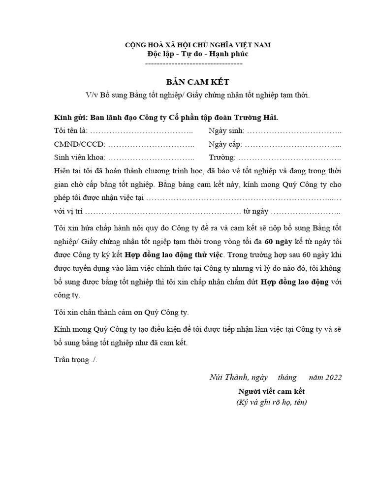 Bang Cam Ket Bo Sung Bang Tot Nghiep | PDF