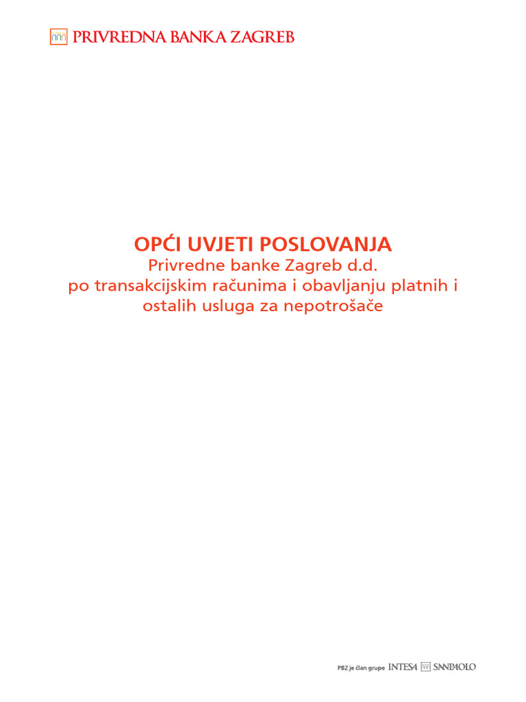PBZ - Opci Uvjeti Za Transakcijski Racun - 2022 - HR | PDF