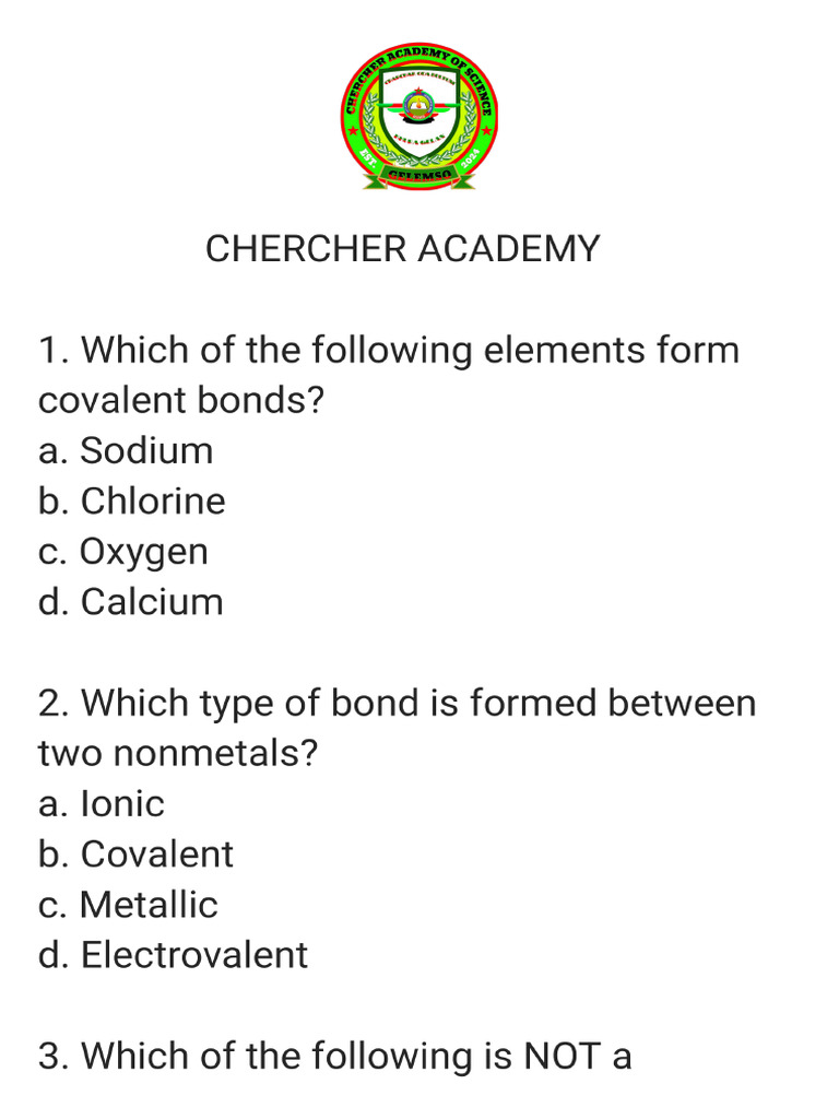 Chemistry G 11 80 Questions From Unit 3 Chemical Bonding and Structure ...