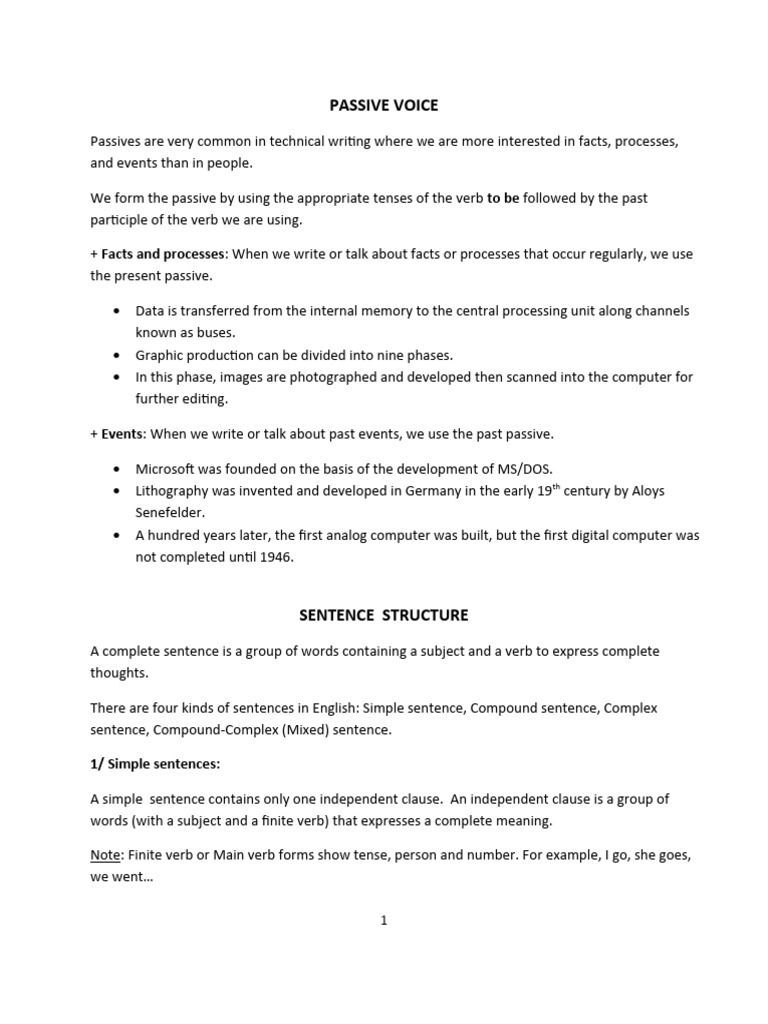 Passive Voice and Sentence Structure Guide | PDF | Verb | Sentence ...