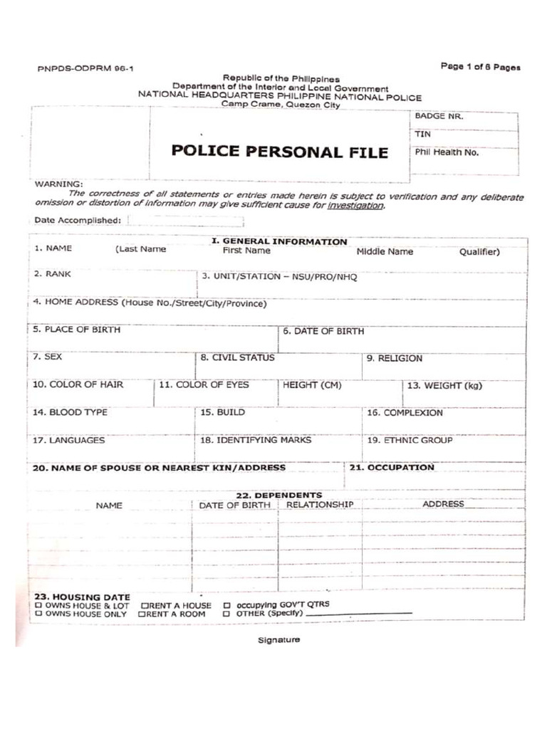 Police Personal File Ready To Print | PDF