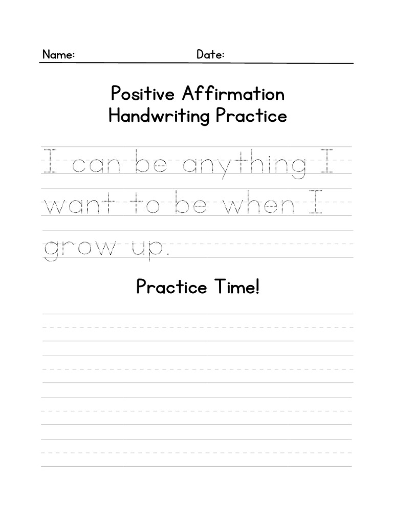 Positive Affirmation Handwriting Practice | PDF