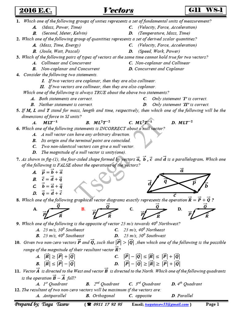 MCQ ON VECTOR WITH ANSWERS | PDF | Euclidean Vector | Force