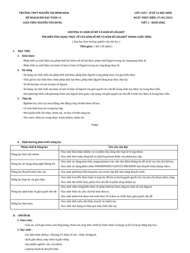Tim Hieu Ung Dung Thuc Te Cua Ham So Mu Ham So Logarit - Nguyen Van Hung | PDF