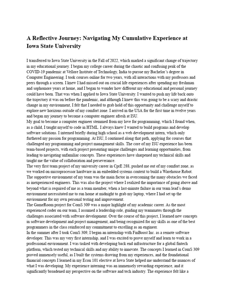 a reflective journey navigating my cumulative experience at iowa state ...